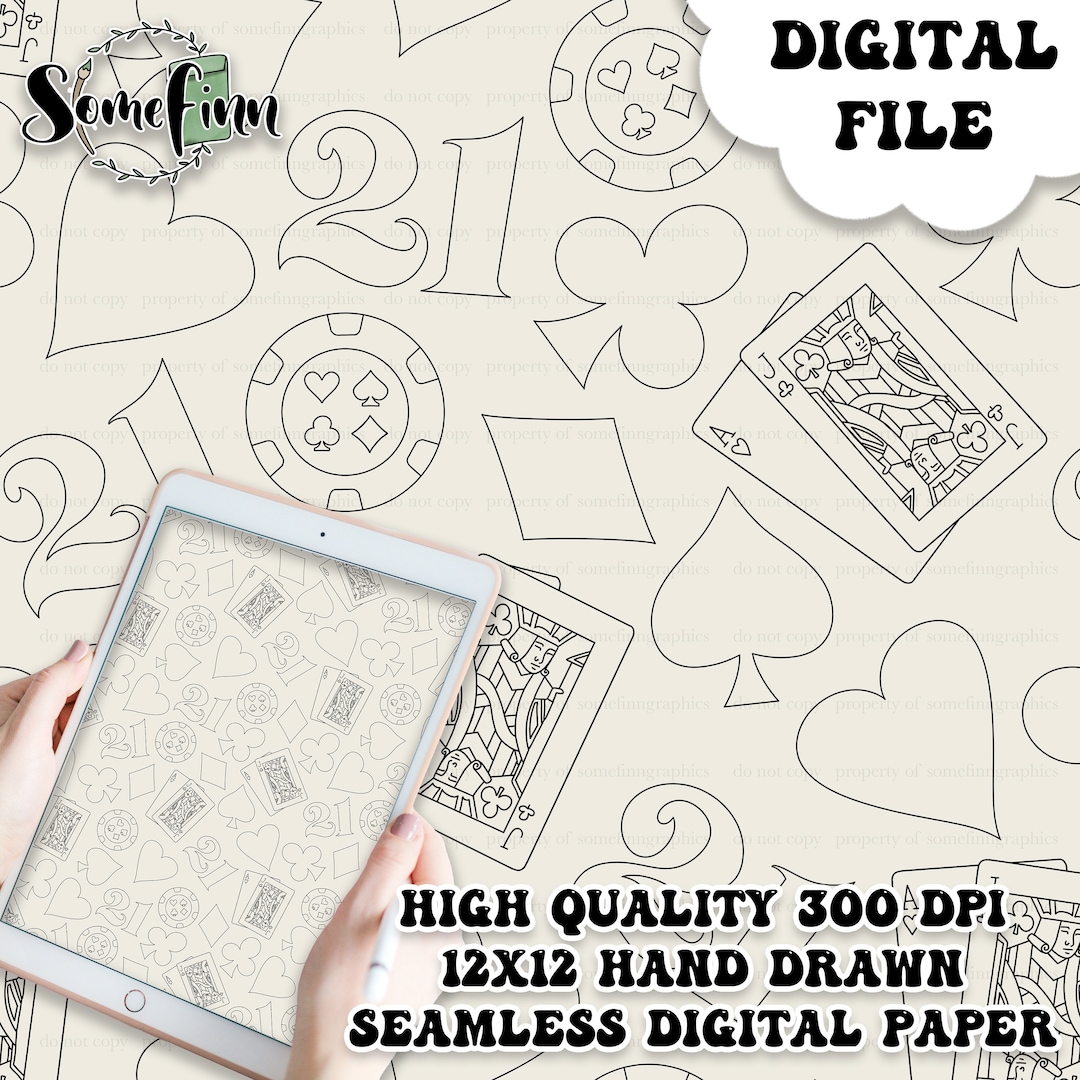 Card Game Digital Paper - Seamless Casino Black Jack Pattern, Vegas ...