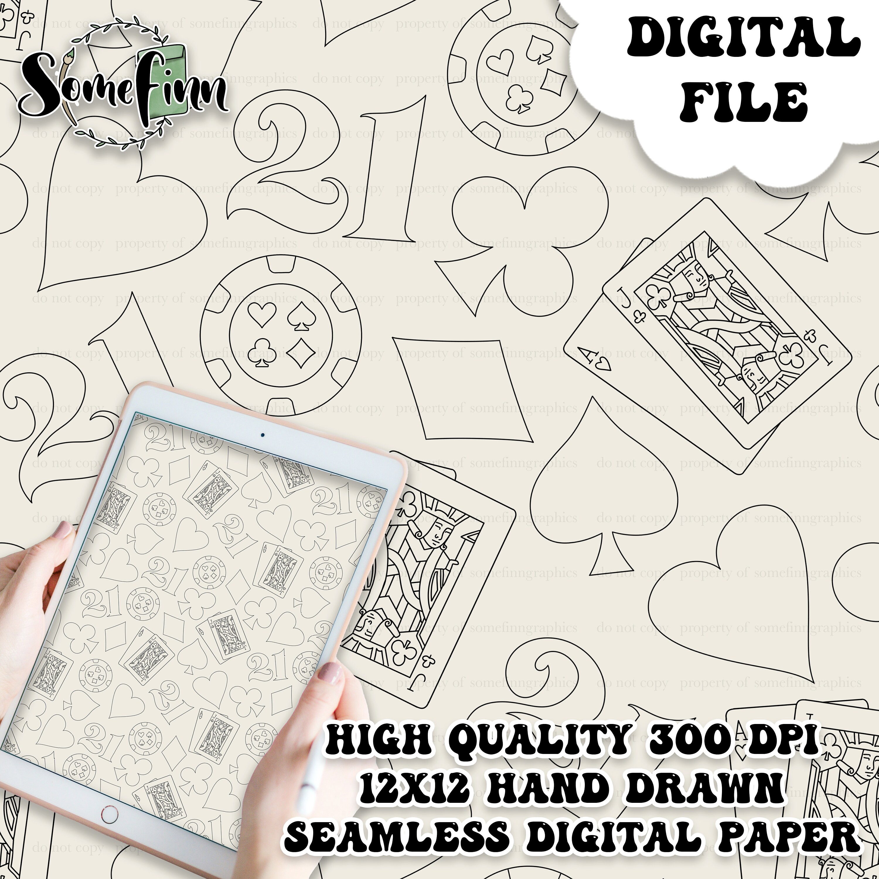 Card Game Digital Paper - Seamless Casino Black Jack Pattern, Vegas ...