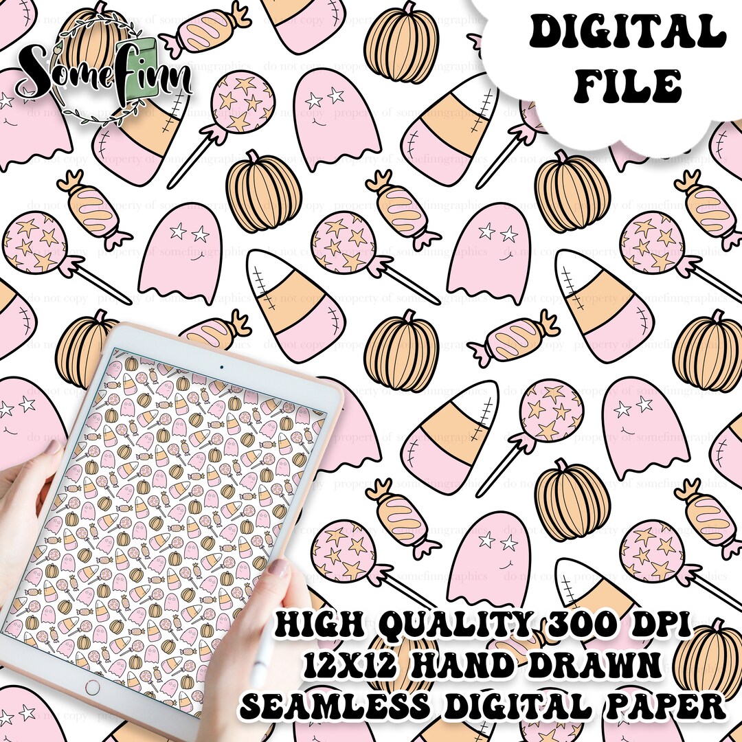 Halloween Ghost Candy Corn Digital Paper, Seamless Halloween Pattern ...