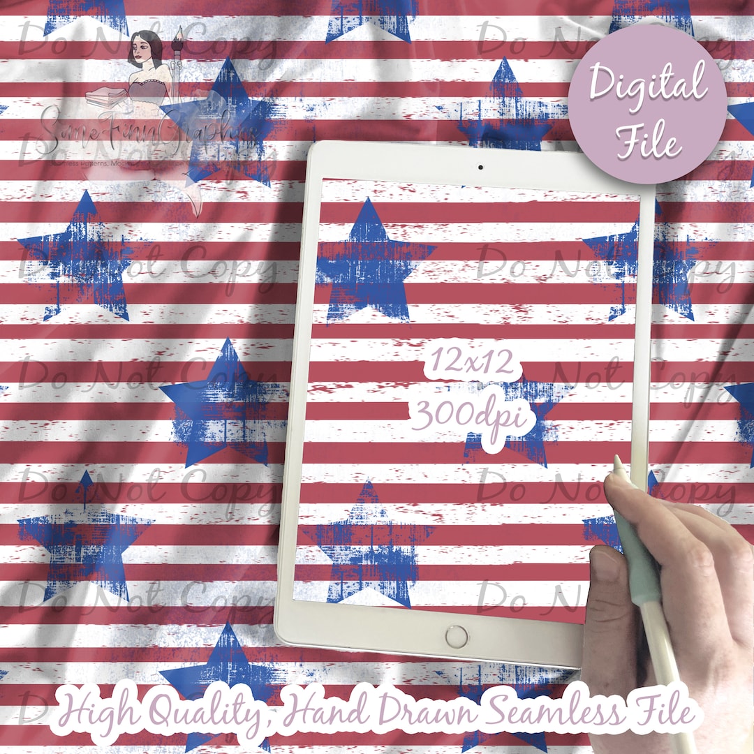 Distressed Muted Stars Digital Paper, Seamless 4th of July Pattern ...