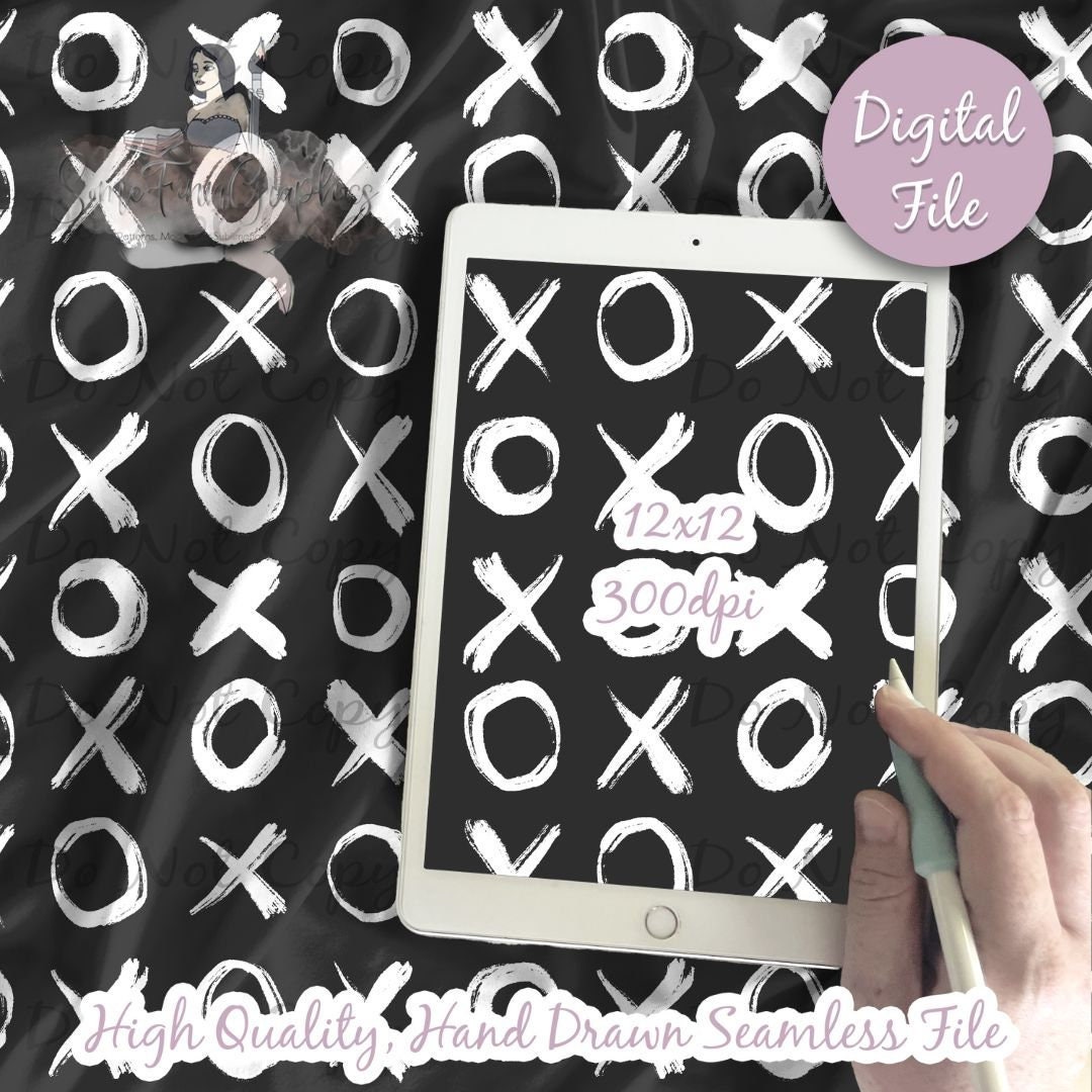 XOXO Digital Paper, Seamless Black and White Pattern, Sketchy Hugs ...