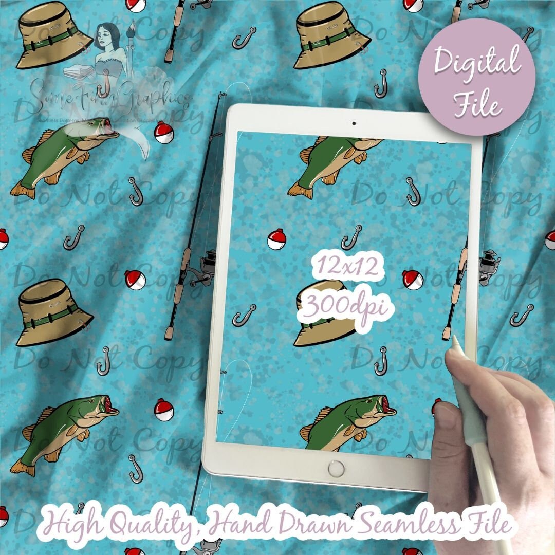 Bass Fishing Digital Paper, Seamless Fish Pattern, Lake Fabric Download ...