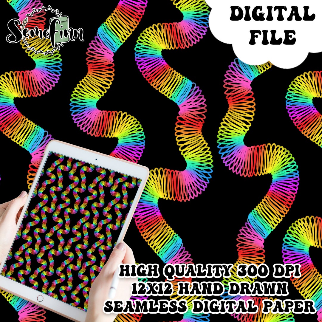 Rainbow Slinky Digital Paper - Seamless Children Toys Pattern ...