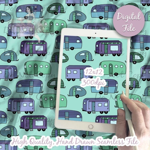 Camper Digital Paper Seamless Summer Fun Pattern Camping - Etsy