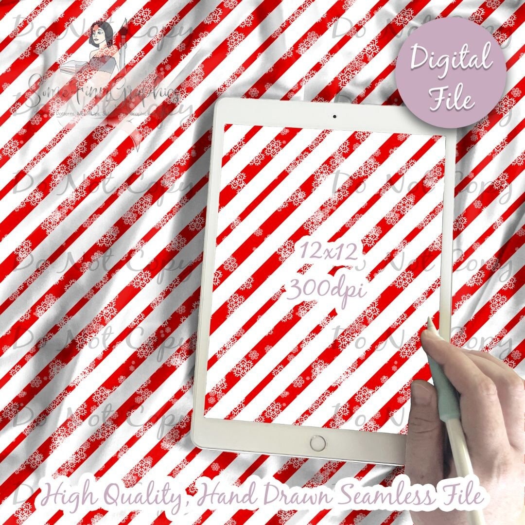 Candy Cane and Snow Red Stripes Digital Paper - Seamless Christmas ...