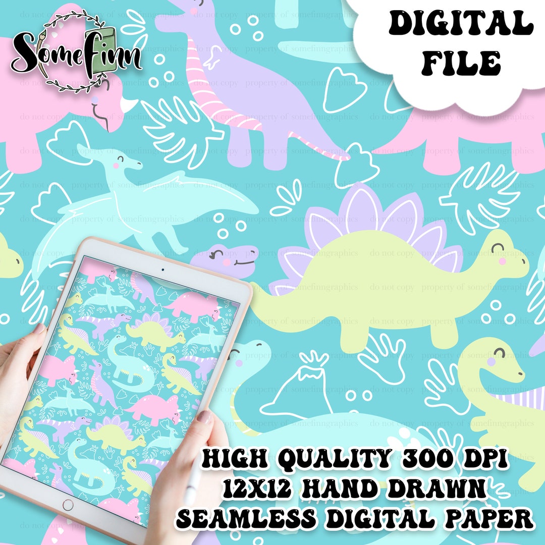 Cute Dinosaurs Colorful Digital Paper - Bold Seamless Cute Dino Pattern ...