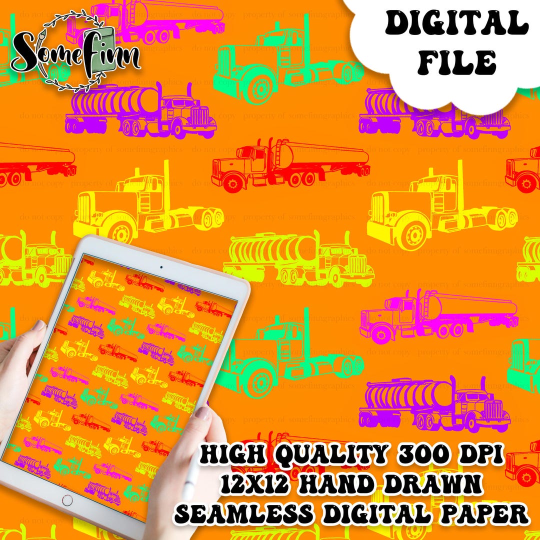 Tanker Semi Trucks Digital Paper - Seamless Truck Pattern, Semi-truck ...