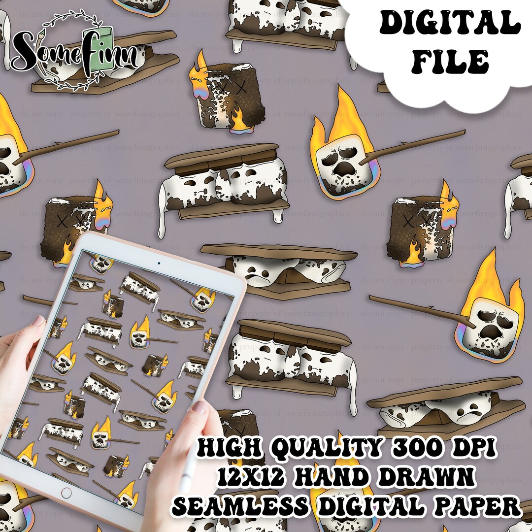 Screaming Smores Seamless Pattern Design / Campfire Summer Horror ...