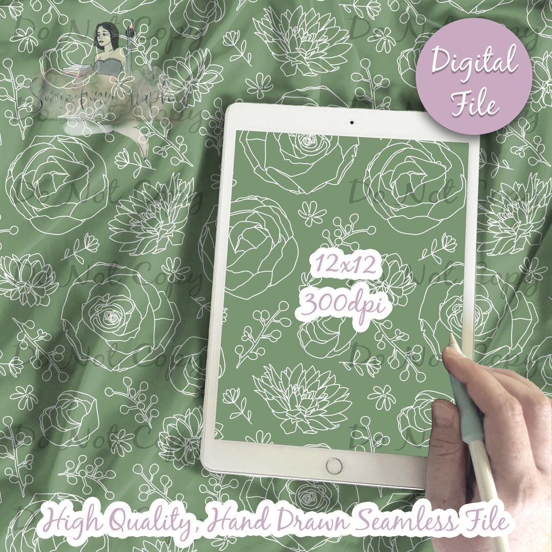 Green Floral Digital Paper - Seamless Green Flower Pattern, Vintage ...