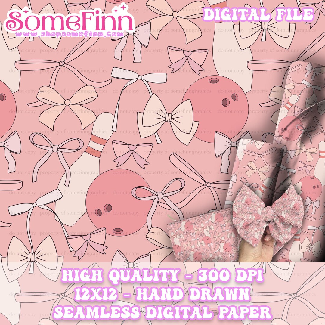 Bowling and Bows Digital Paper, Seamless Pattern, Pins Fabric Download ...