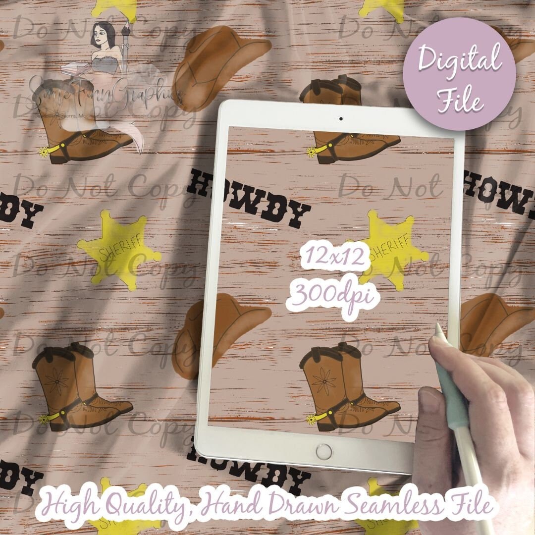 Cowboy Digital Paper, Seamless Ranch Pattern, Howdy Fabric Download ...