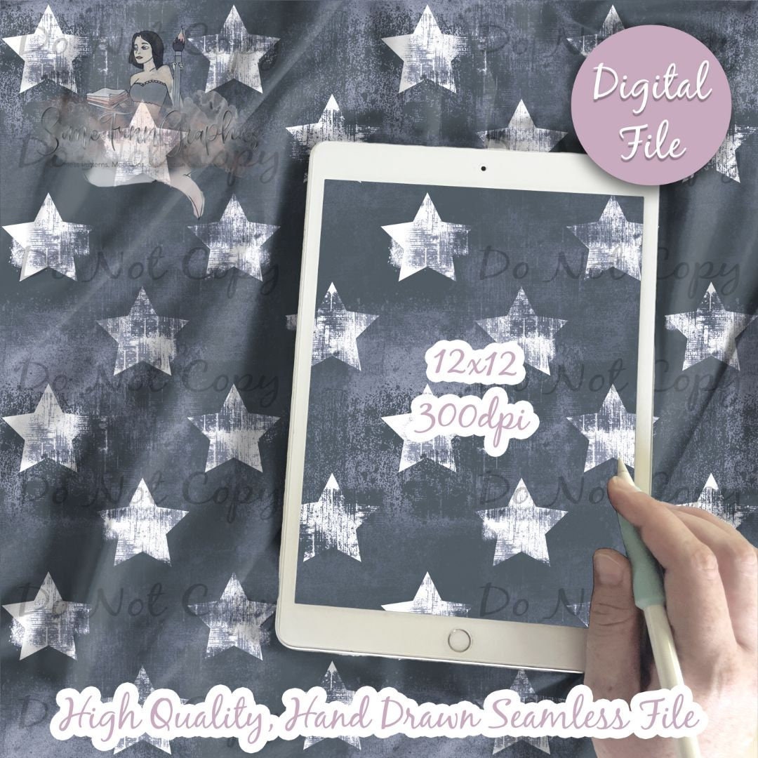 Distressed Stars Digital Paper, Seamless Star Pattern, Blue Gray Fabric ...