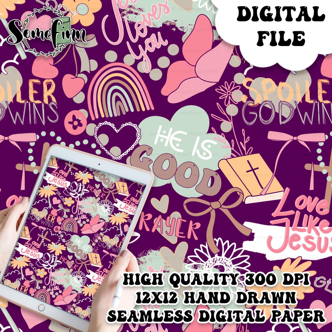 Christian Collage Digital Paper - Seamless Jesus Cross Pattern, Sunday ...