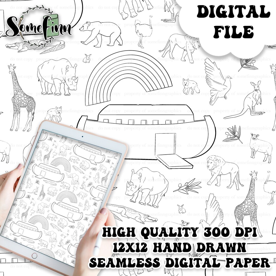 Noahs Ark Digital Paper - Seamless Noahs Ark Animals Pattern, Christian ...