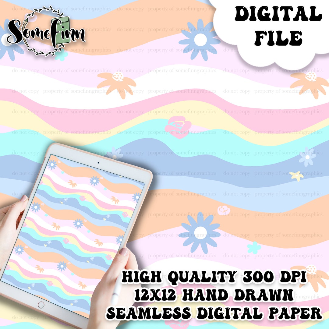 Retro Waves and Flowers, Texture Seamless Pattern Design / Wave for ...