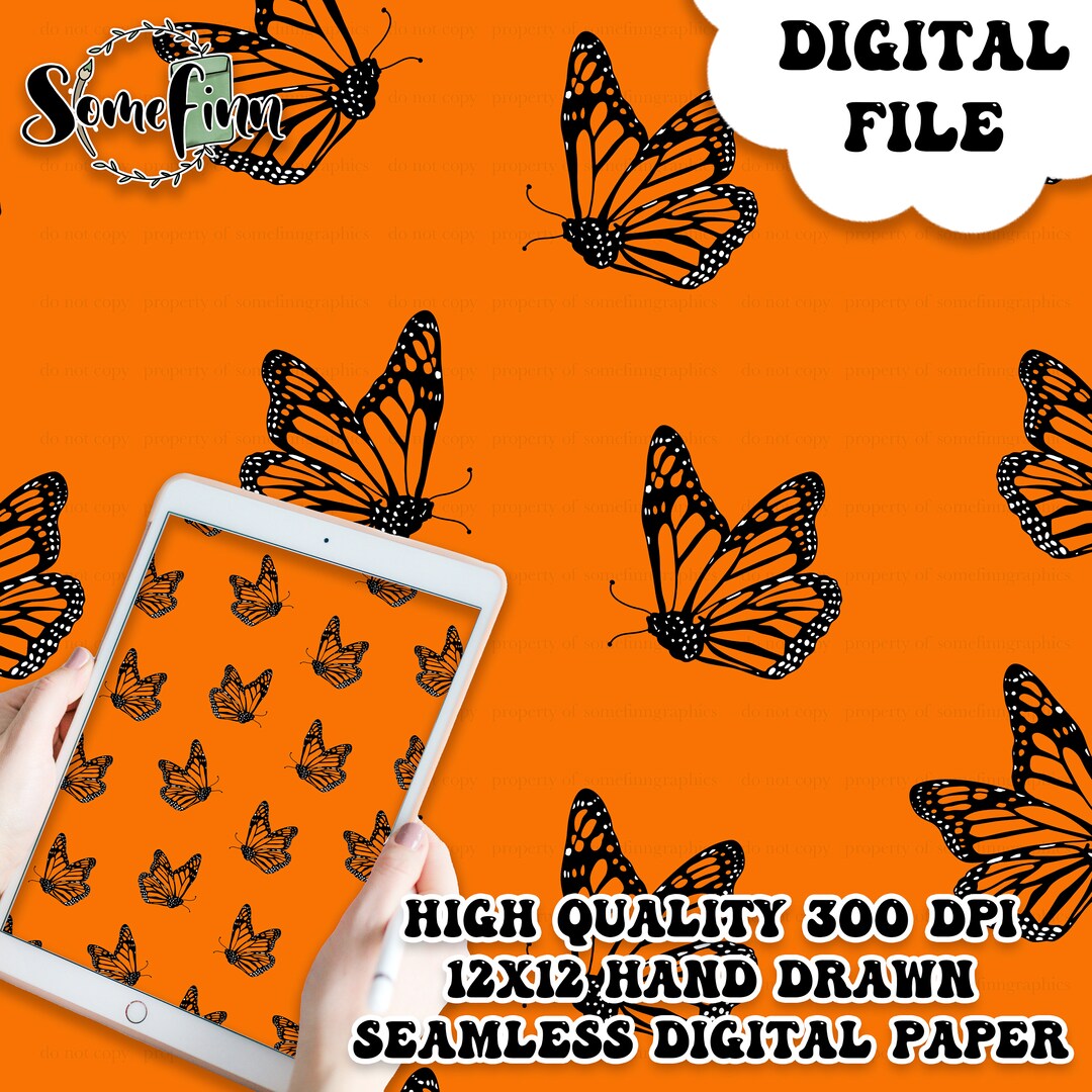 Monarch Butterfly Seamless Pattern, Girly Orange Bug, Pretty Digital ...