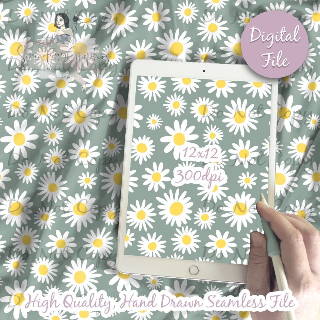 Daisy Floral Digital Paper - Seamless Daisies Flower Pattern, Custom ...
