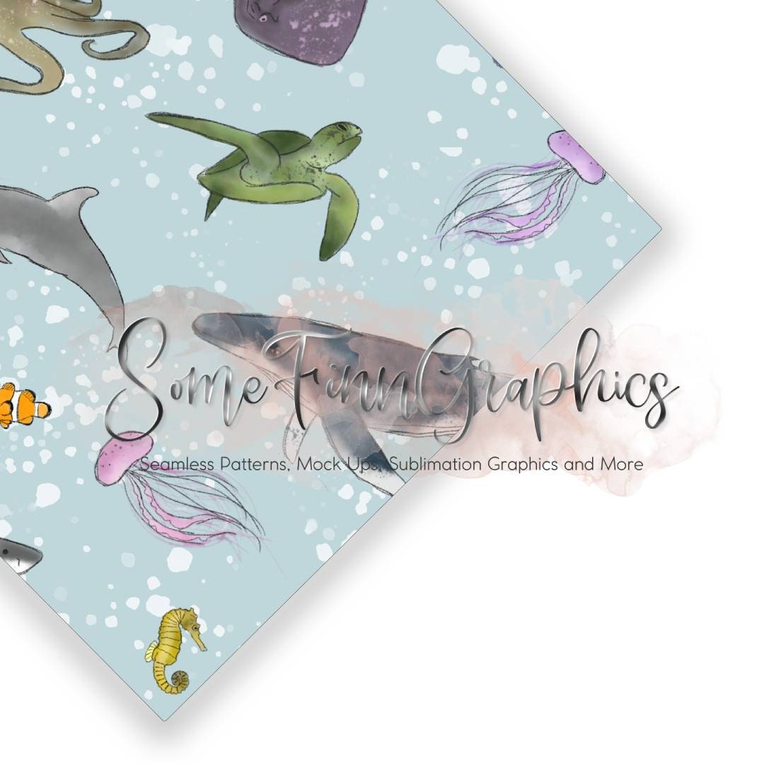 Oceanic Creatures Digital Paper Seamless Watercolor Fish - Etsy