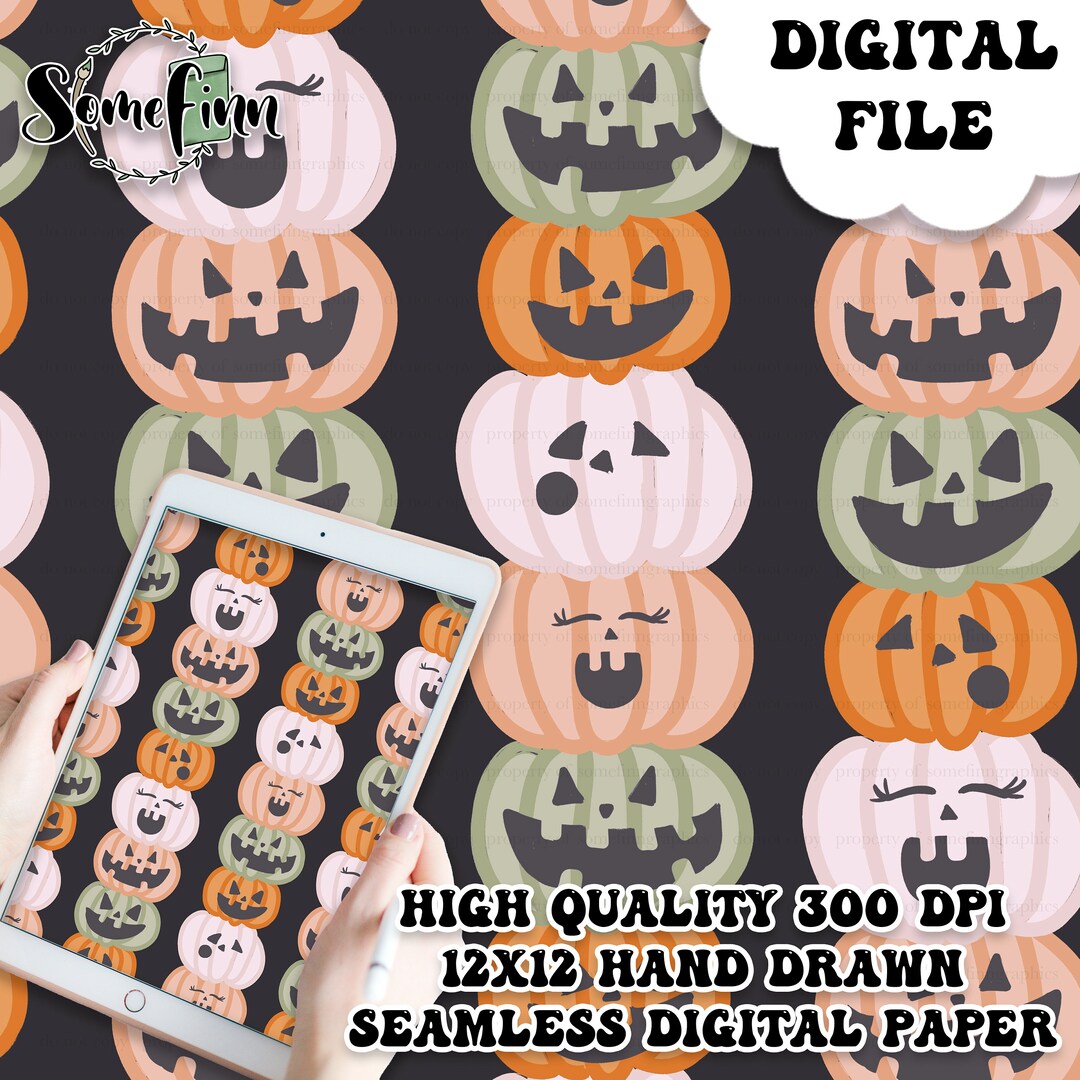 Pumpkin Stack Digital Paper, Seamless Autumn Pattern, Jack O Lantern ...