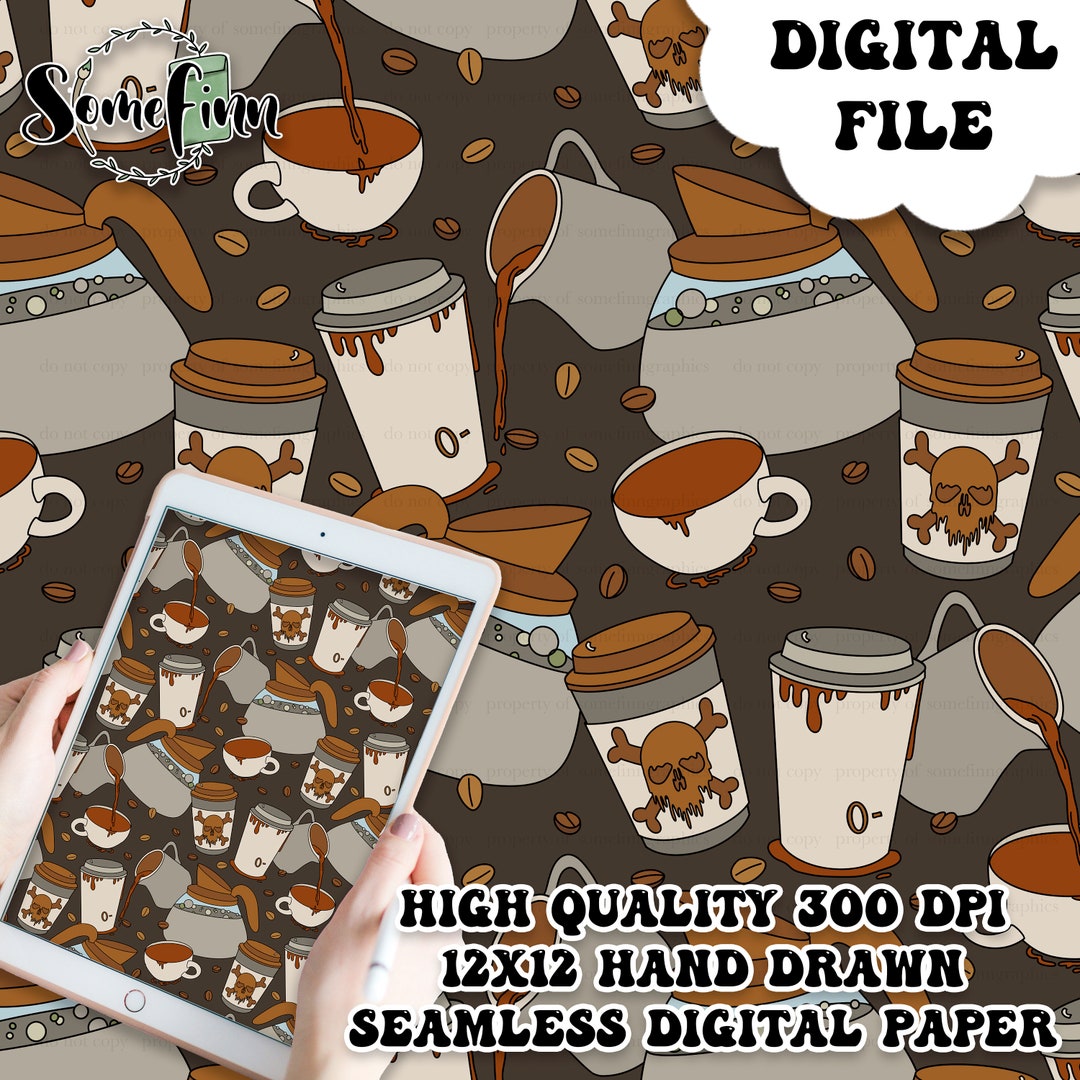Spooky Coffee Seamless Pattern Design / Caffeine Horror Seamless ...