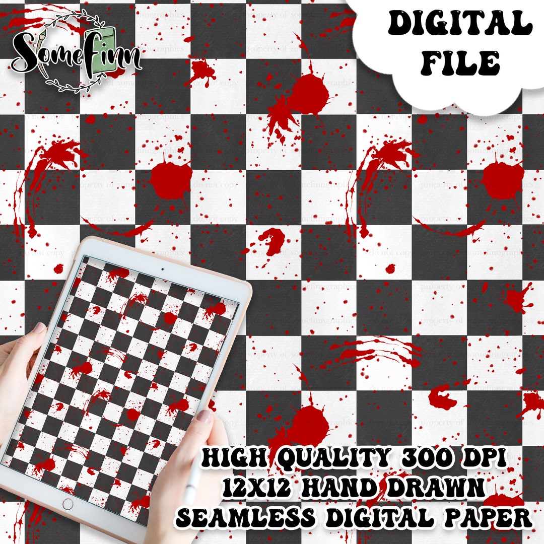Blood Splatter on Checkered Seamless Pattern / Horror Spatter Digital ...