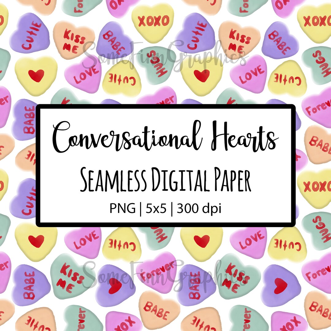 Conversational Hearts Digital Paper - Seamless Valentine Pattern ...