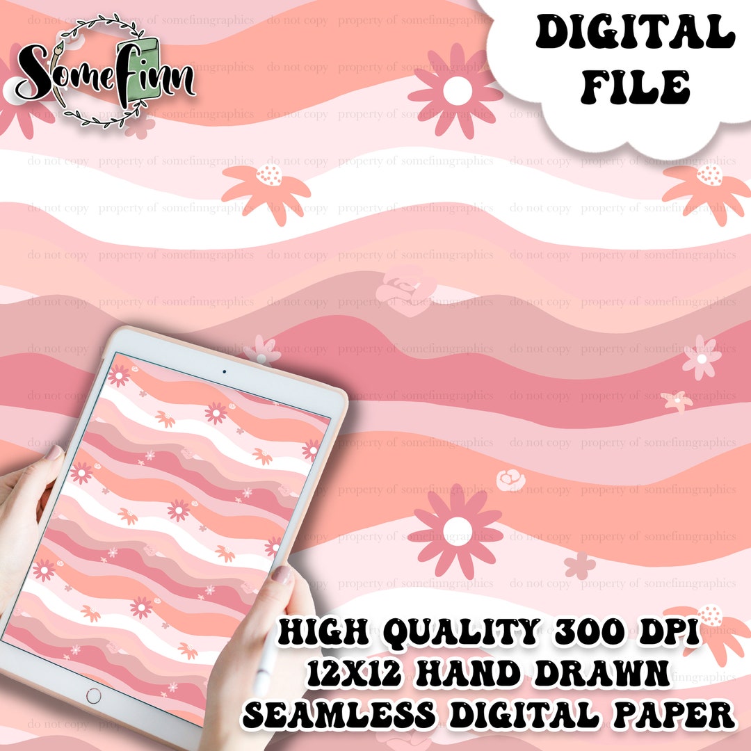 Retro Waves and Flowers, Texture Seamless Pattern Design / Wave for ...