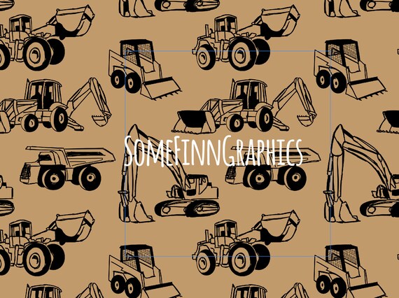 Construction Trucks Digital Paper Seamless Tractor Pattern | Etsy
