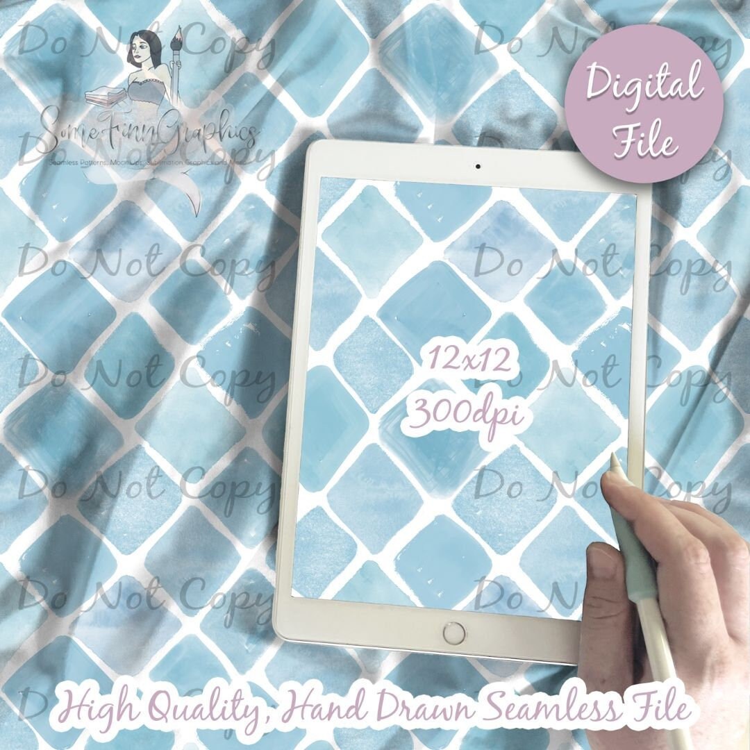 Blue Watercolor Diamonds Seamless Pattern: 12x12 Digital Paper (JPEG ...