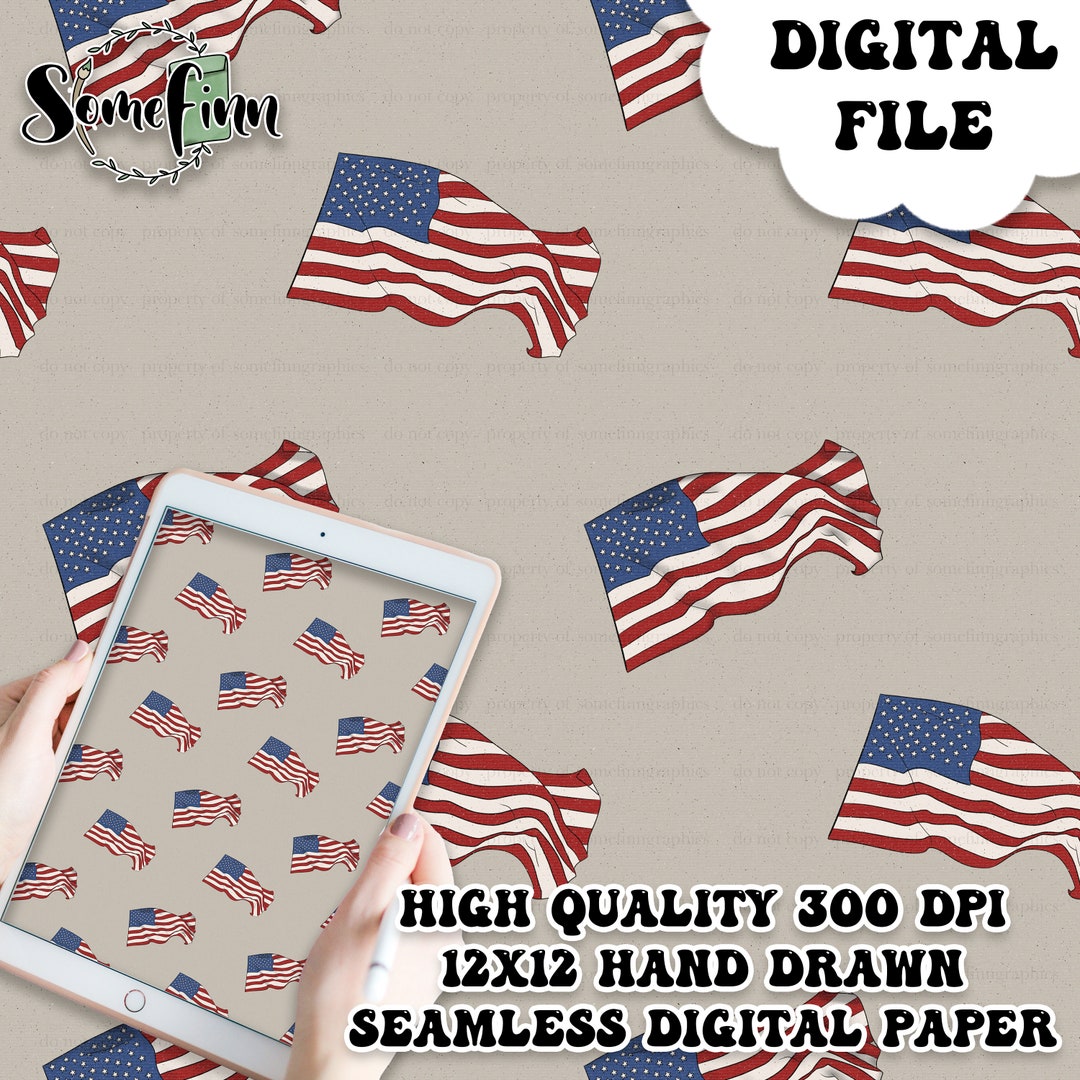 Patriotic 4th of July Digital Paper, Seamless USA Flying Flag Pattern ...