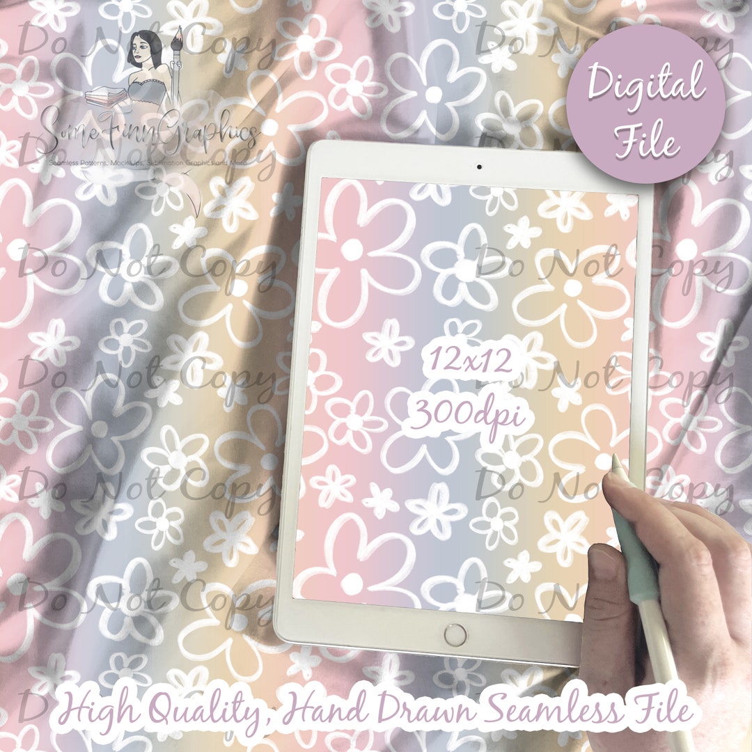 Cute Pastel Floral Seamless Digital Paper Pattern, Fabric Design or ...