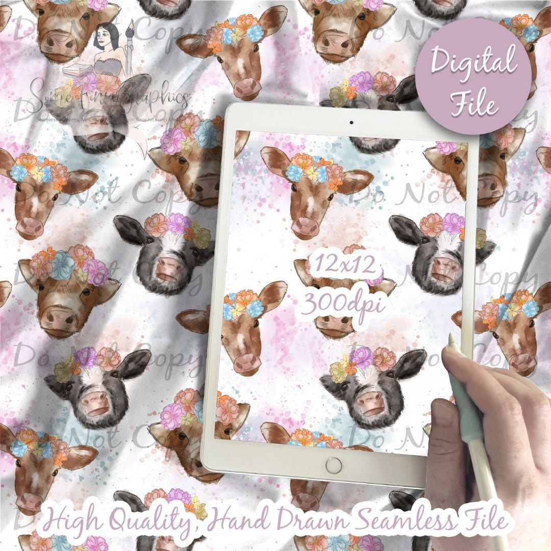 LIMITED Calf Cows and Flowers Digital Paper, Seamless Floral Texture ...