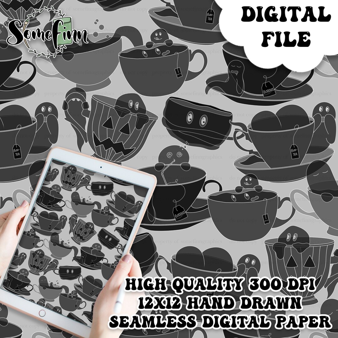 Ghost-teas Seamless Pattern Design / Tea Party Horror, Boo-tea Ghost ...