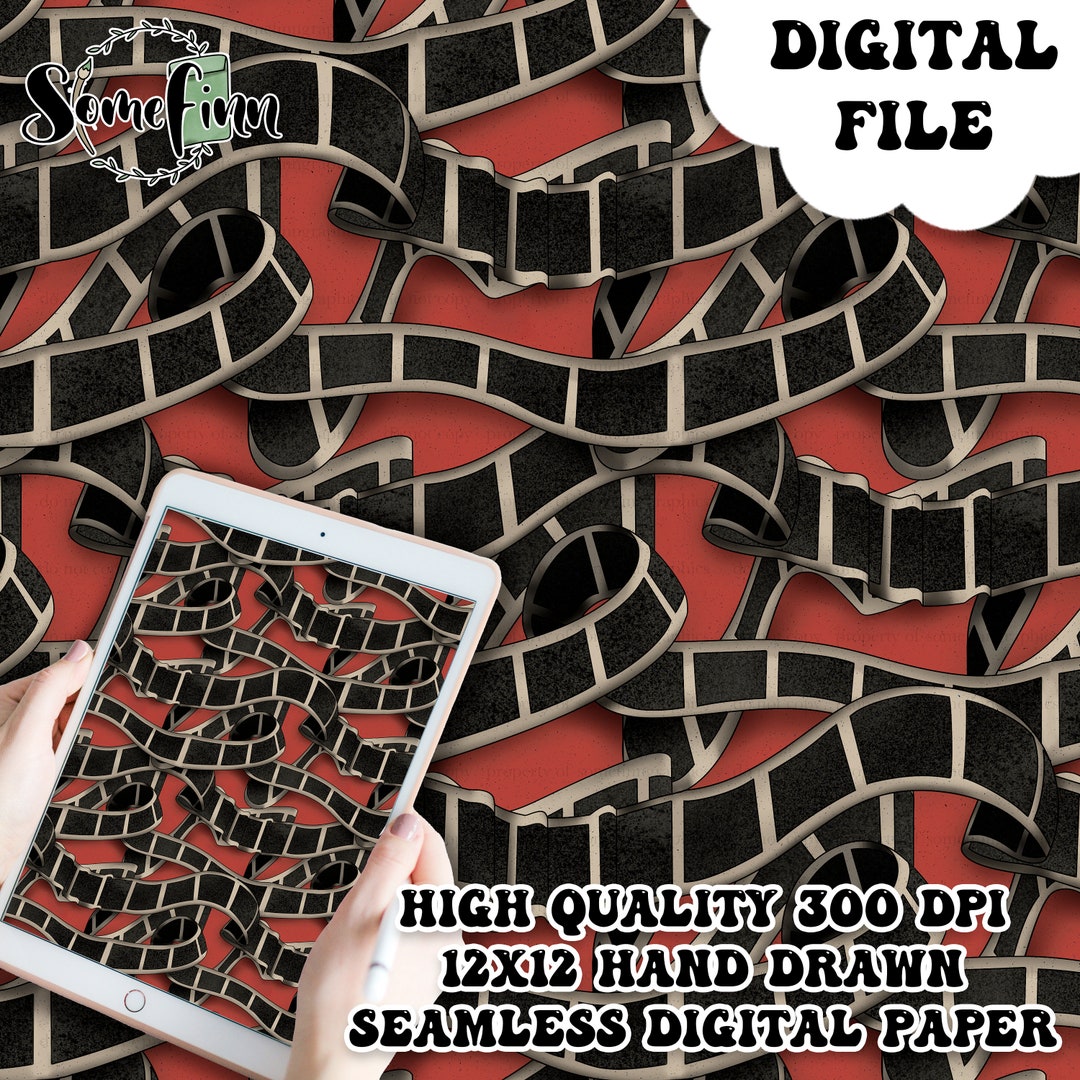 Movie Theater Digital Paper, Seamless Movies Pattern, Film Reel Fabric ...