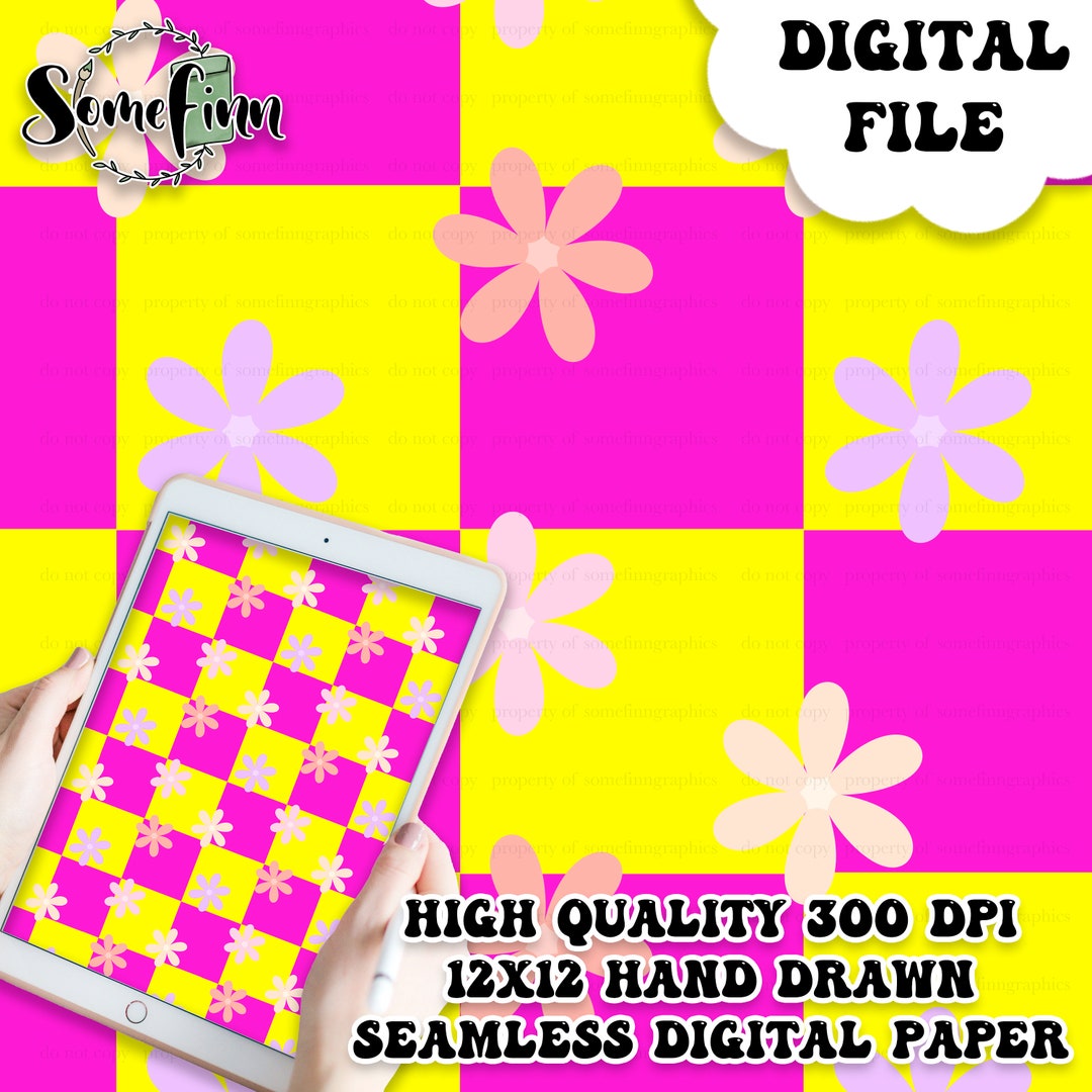 Checkered Daisy Floral Digital Paper - Swim Safe Seamless Flower ...