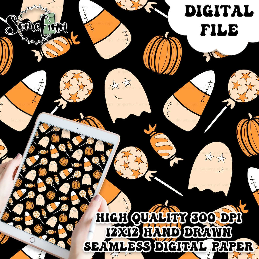 Halloween Ghost Candy Corn Digital Paper, Seamless Halloween Pattern ...
