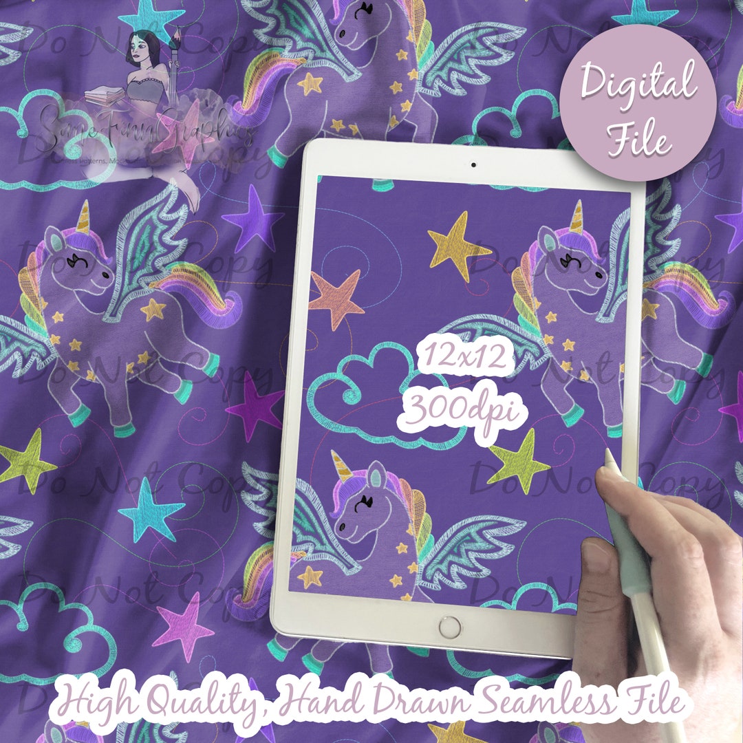 Embroidery Unicorn Digital Paper - Seamless Unicorns Pattern, Mythical ...