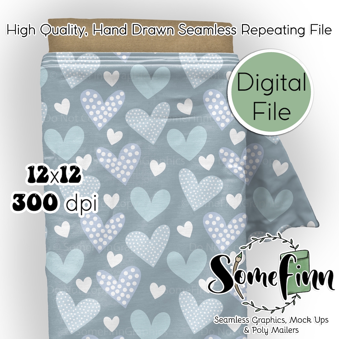 Blue Colored Hearts Digital Paper - Seamless Rainbow Pattern, Custom ...