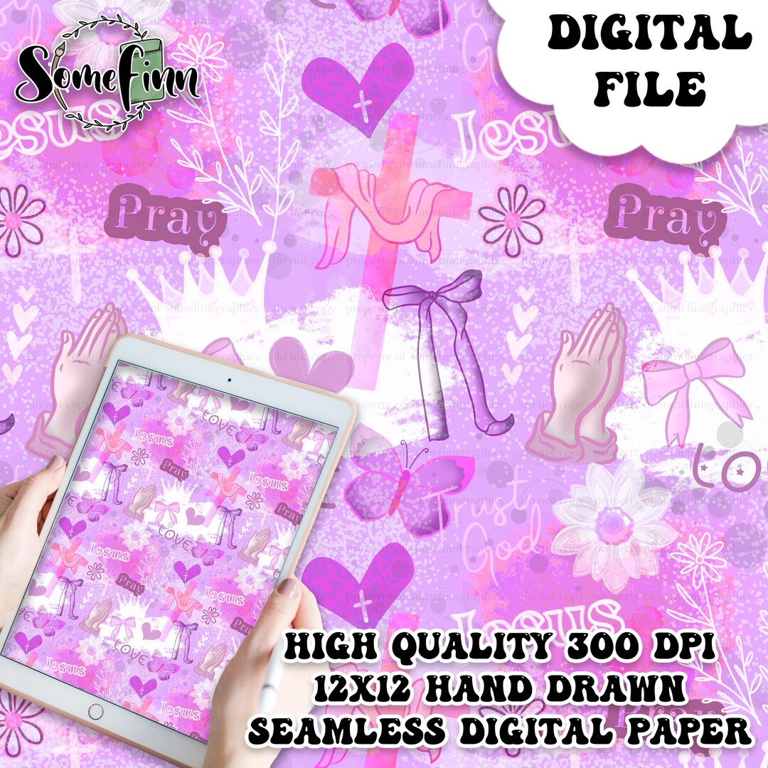 Christian Collage Digital Paper - Seamless Jesus Cross Pattern, Sunday ...