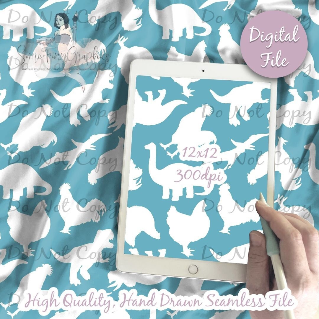 Dinosaur Chicken Toss Seamless, Chick Dino Pattern, Rooster Fabric ...