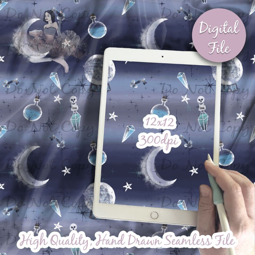 Witchy Mystical Digital Paper, Seamless Halloween Pattern, Witch Fabric ...