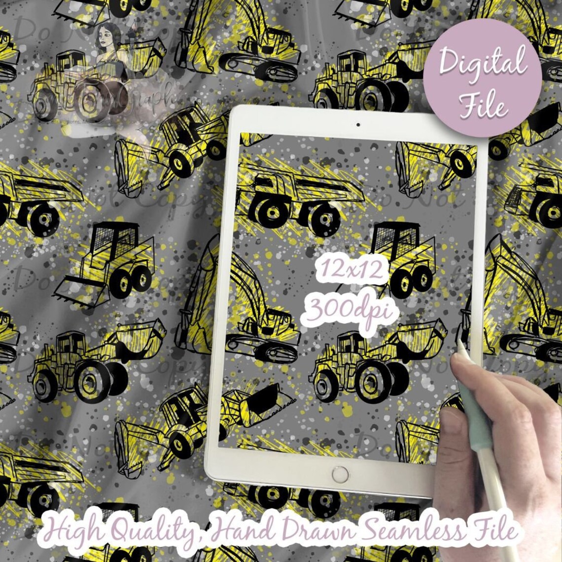 Construction Trucks Digital Paper Seamless Tractor Pattern - Etsy