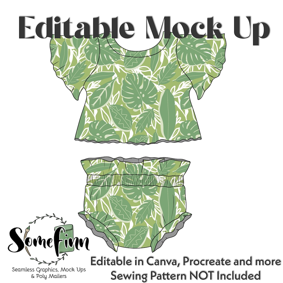 Short Sleeve Flutter Shirt Lounge Set Mock-up / Bummies Mock up ...