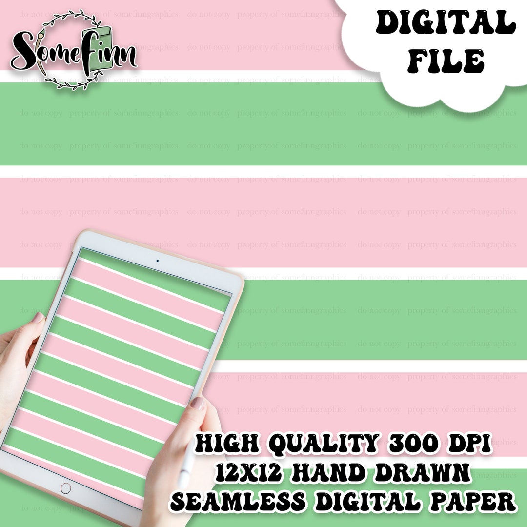 Pink Green White Stripes Digital Paper - Seamless Pattern, Diagonal ...