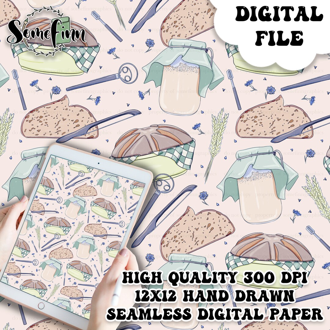 Sourdough Baking Bread Digital Paper - Seamless Homestead Pattern ...