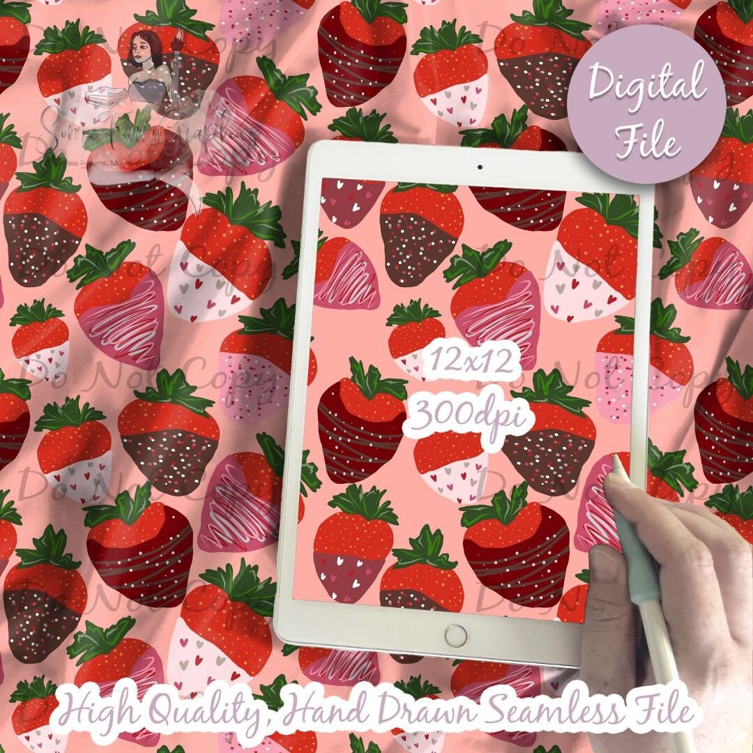 Strawberries Seamless 12x12 Digital Paper | Fabric Valentine Pattern ...