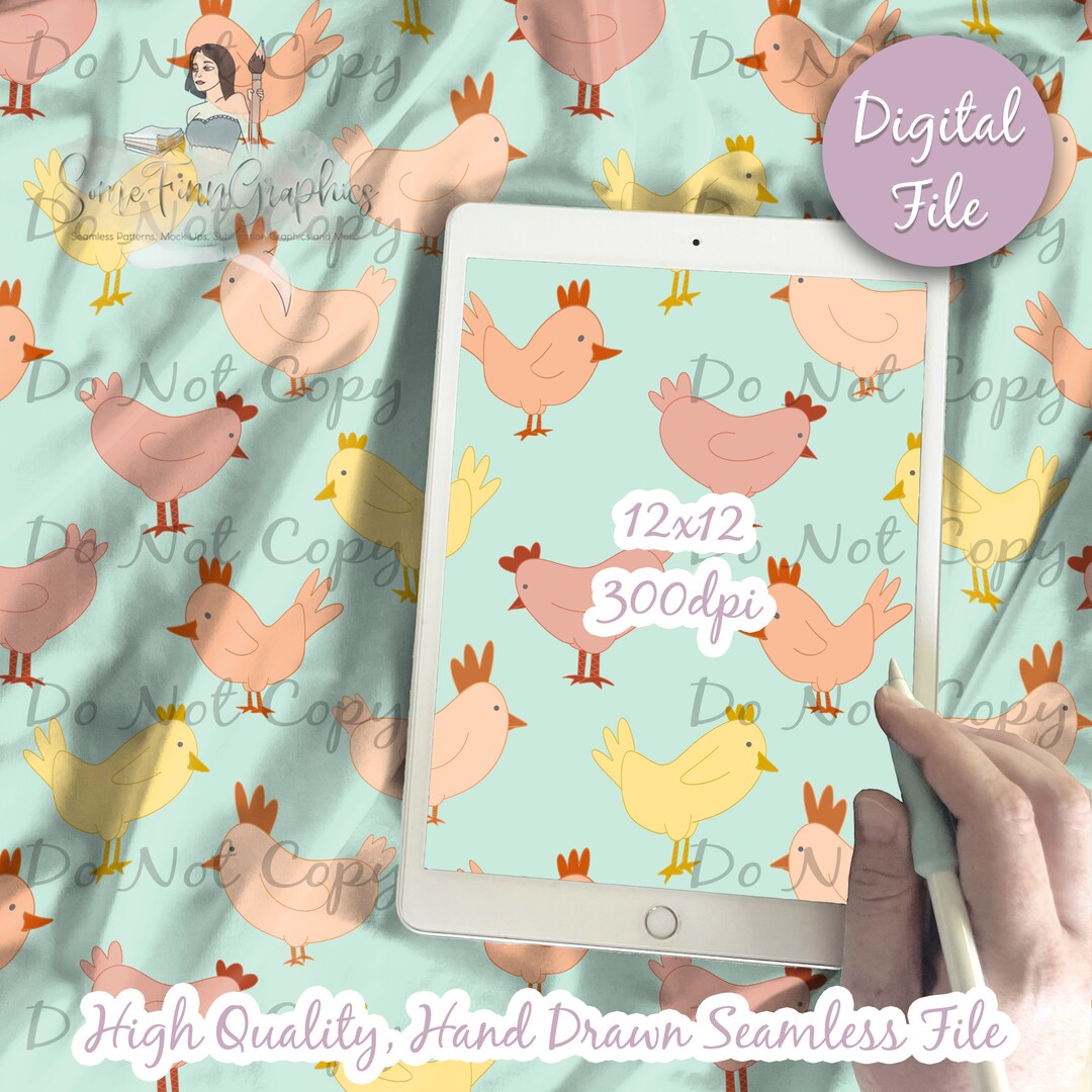 Cute Chicken Seamless Pattern, Chickens Farm Animal Eggs, Sketchy ...