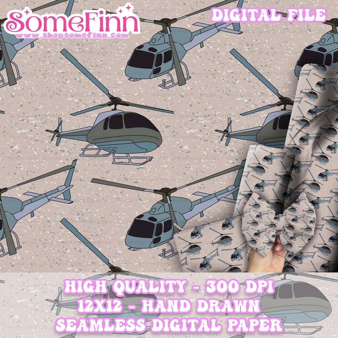 Helicopter Digital Paper - Seamless Heli Pattern, Vehicle Fabric ...