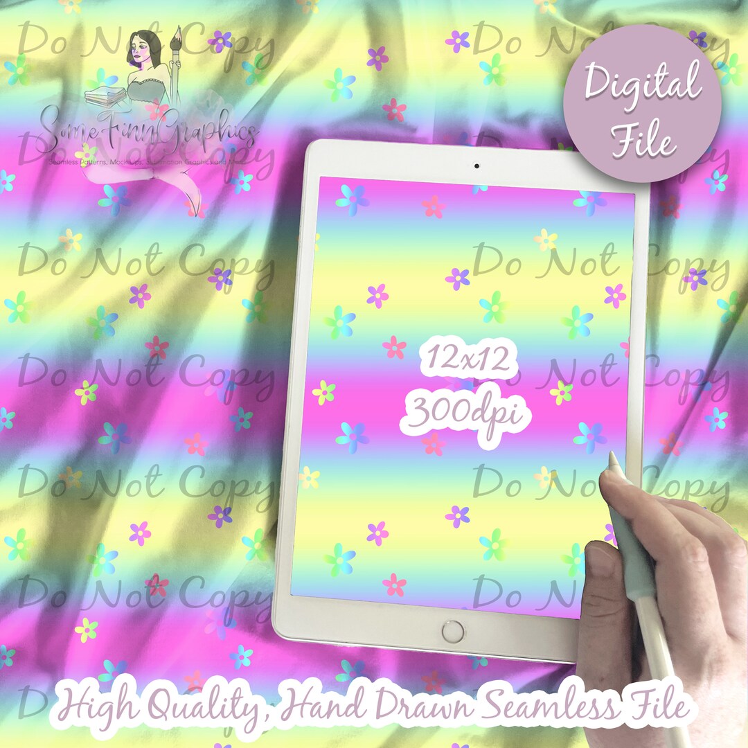 Daisy Floral Digital Paper - Rainbow Seamless Daisies Flower Pattern ...