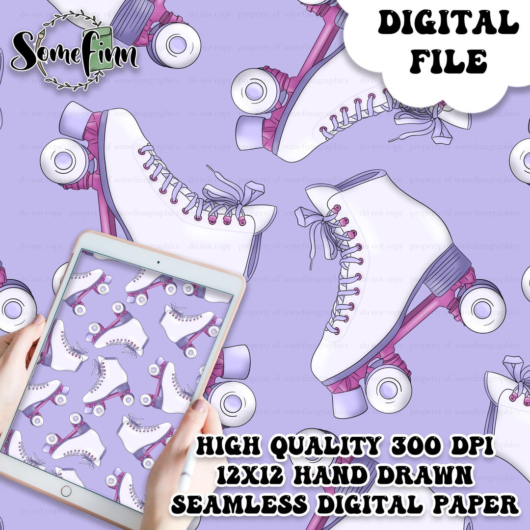 Roller Skates Seamless Digital Paper - Purple Cute Skating Pattern ...